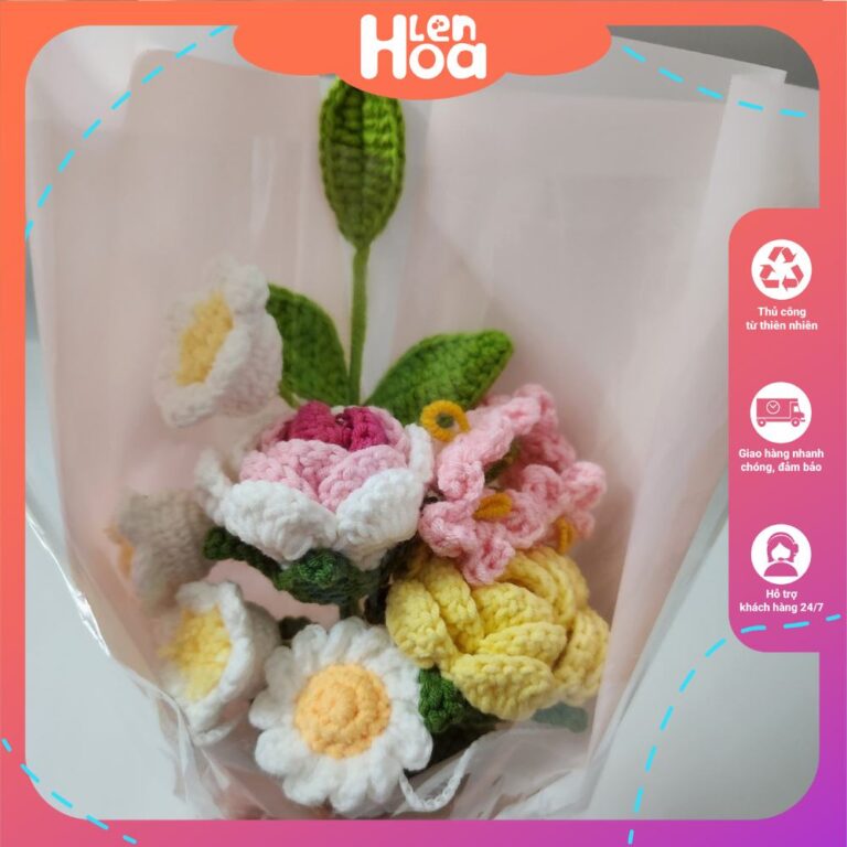 Bó hoa hồng bằng len handmade - Hoa Len Handmade