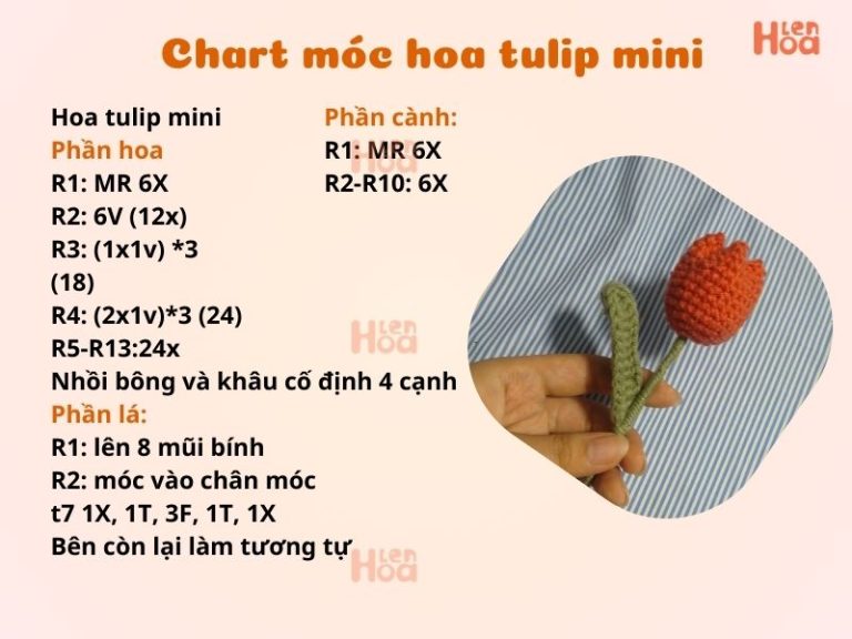 Chia sẻ 4 chart móc hoa tulip tròn và ghép cánh cho người mới